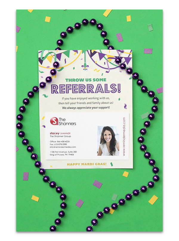 Mardi Gras Beads Referral Tag | ReminderMedia
